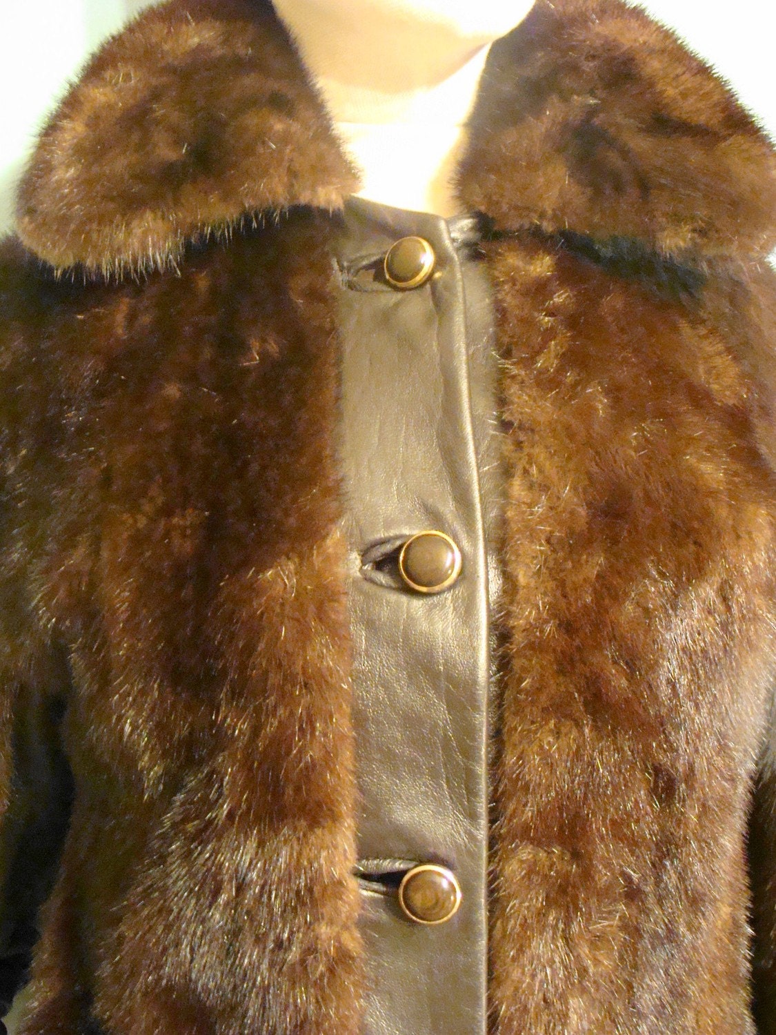 Vintage Brown Mink Fur and Leather Jacket Vintage Mink Fur Coat Fur and ...
