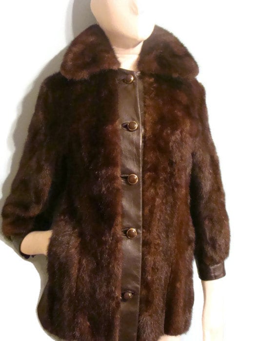 Vintage Brown Mink Fur and Leather Jacket Vintage Mink Fur Coat Fur and ...
