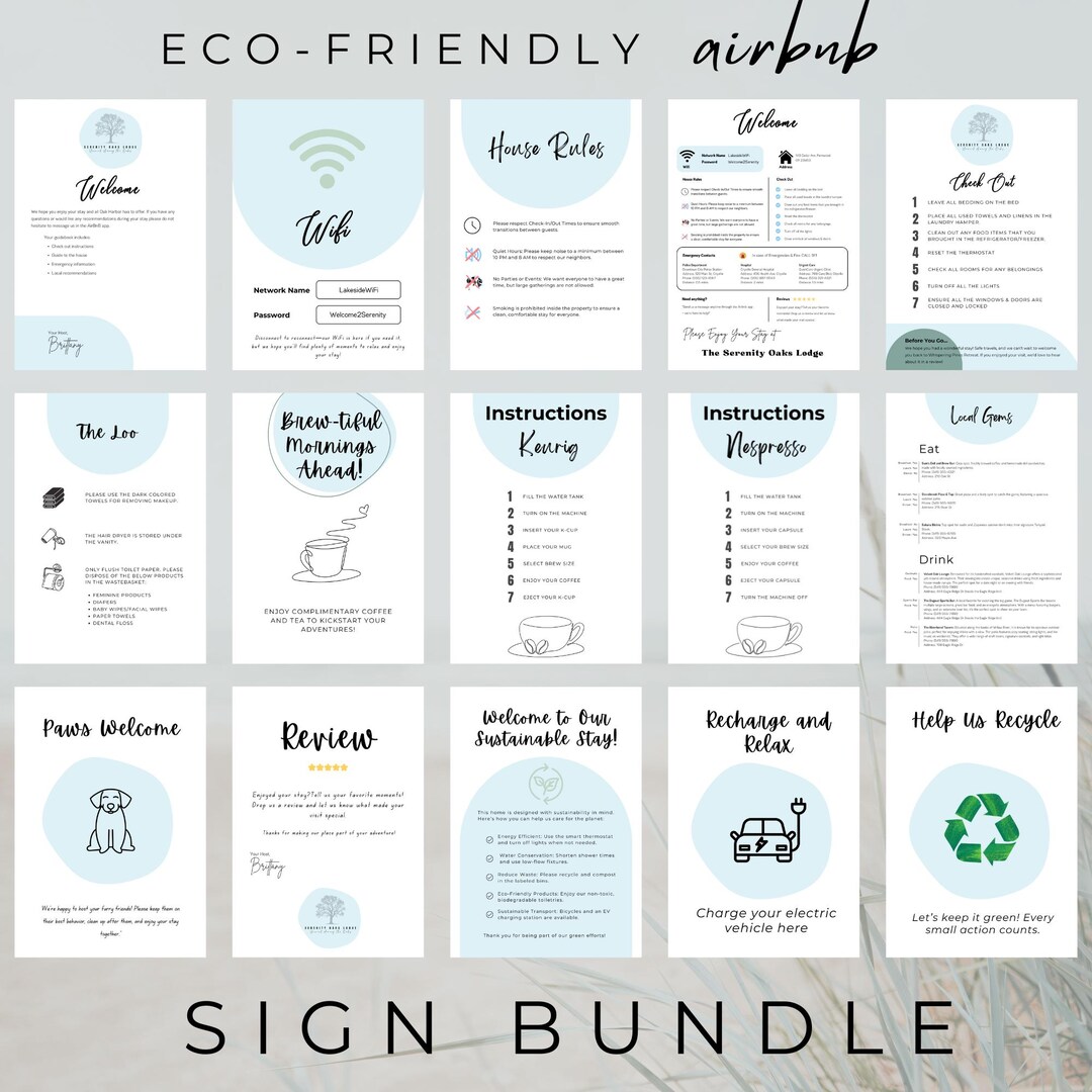 Airbnb Sign Bundle, Vacation Rental Signs, Airbnb Wifi Sign ...