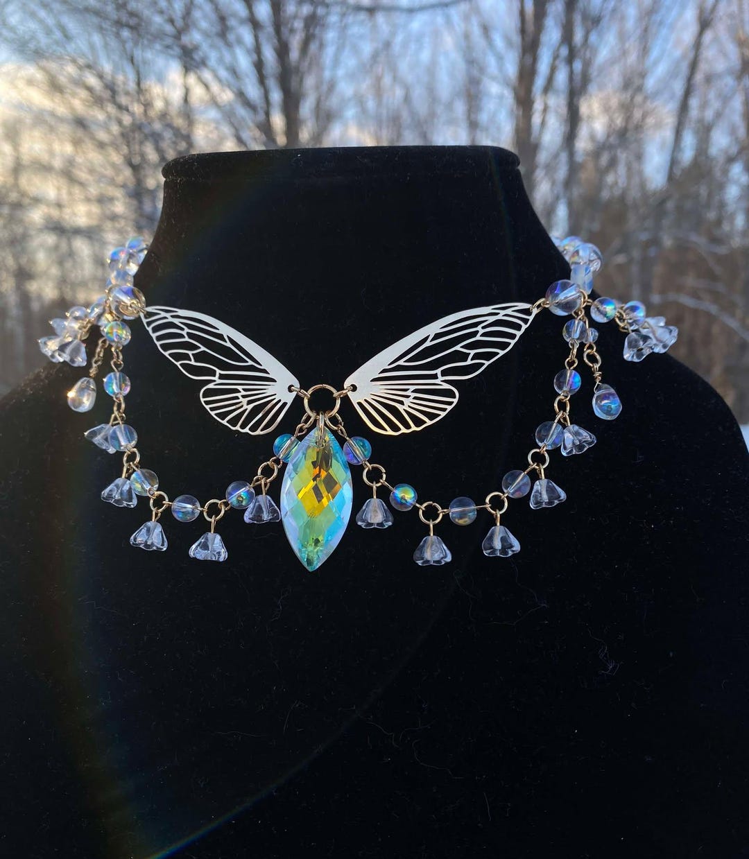 Fairycore Gold Butterfly Necklace With Aurora Borealis Pendant ...