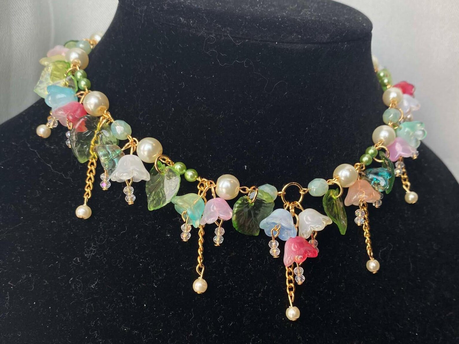Colorful Whimsical Bell Flower Garden Pearl Necklace - Etsy