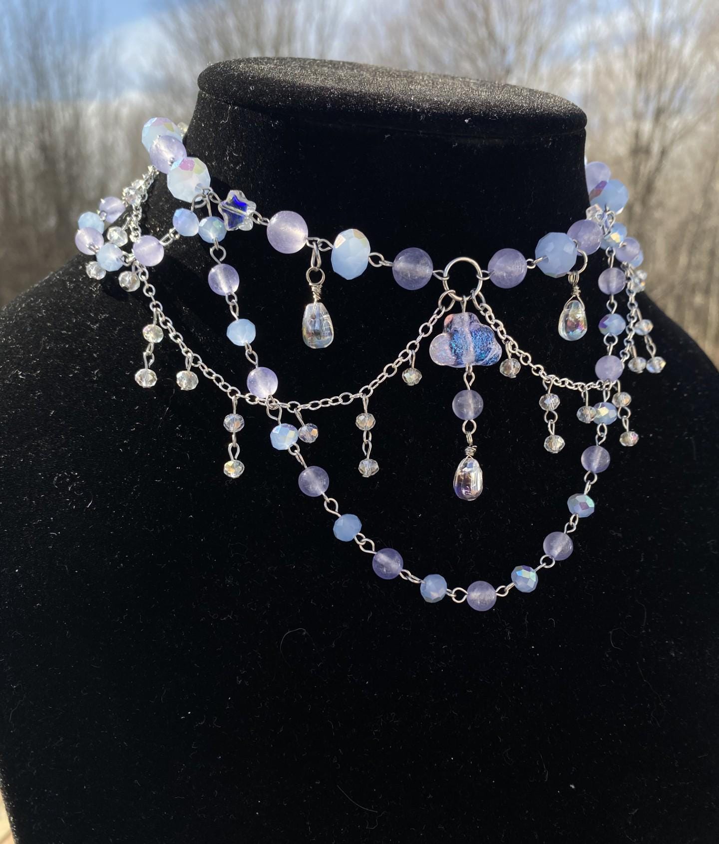 Periwinkle Celestialcore Cloud and Raindrop Glass Beaded Necklace ...