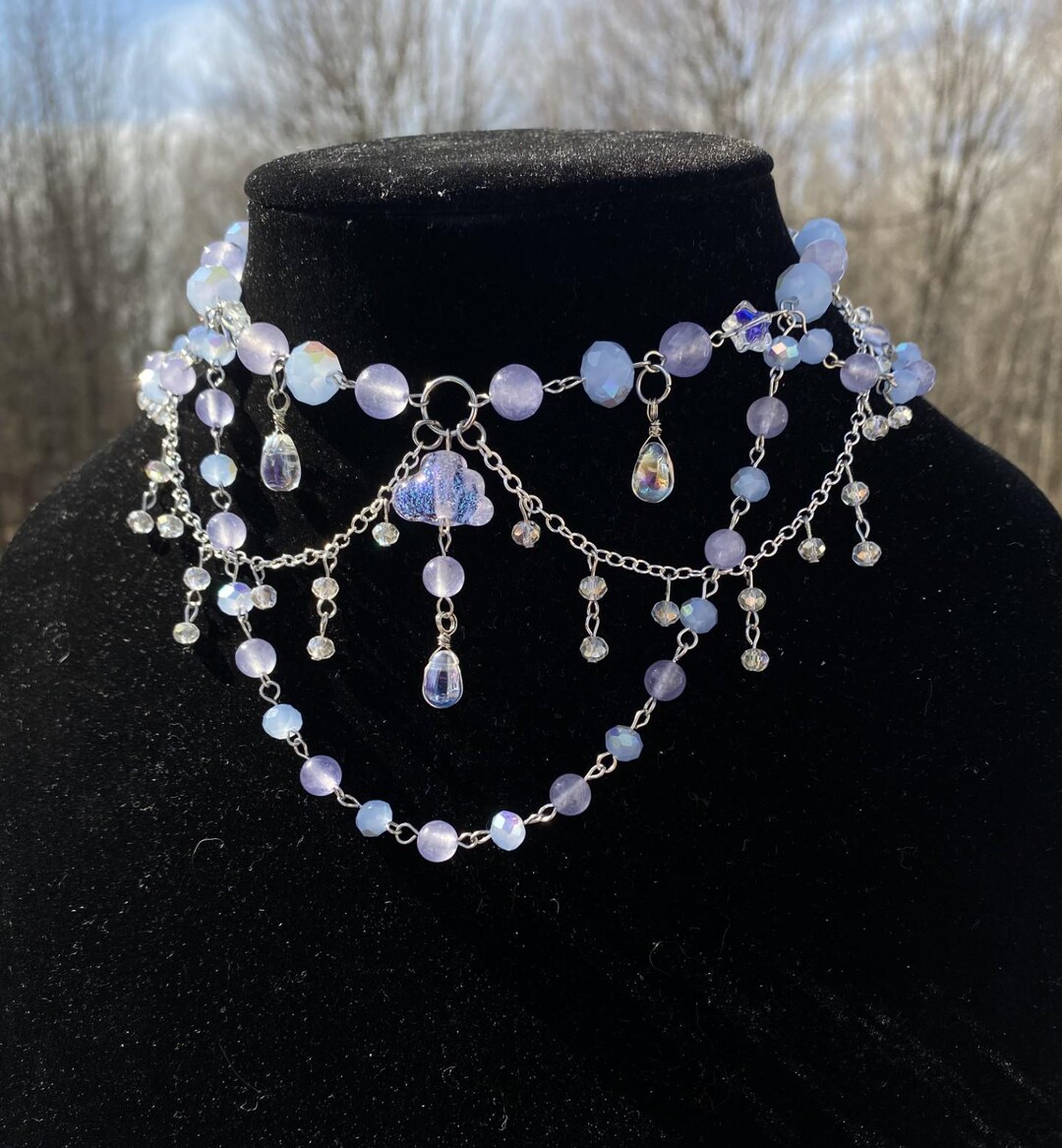 Periwinkle Celestialcore Cloud and Raindrop Glass Beaded Necklace ...