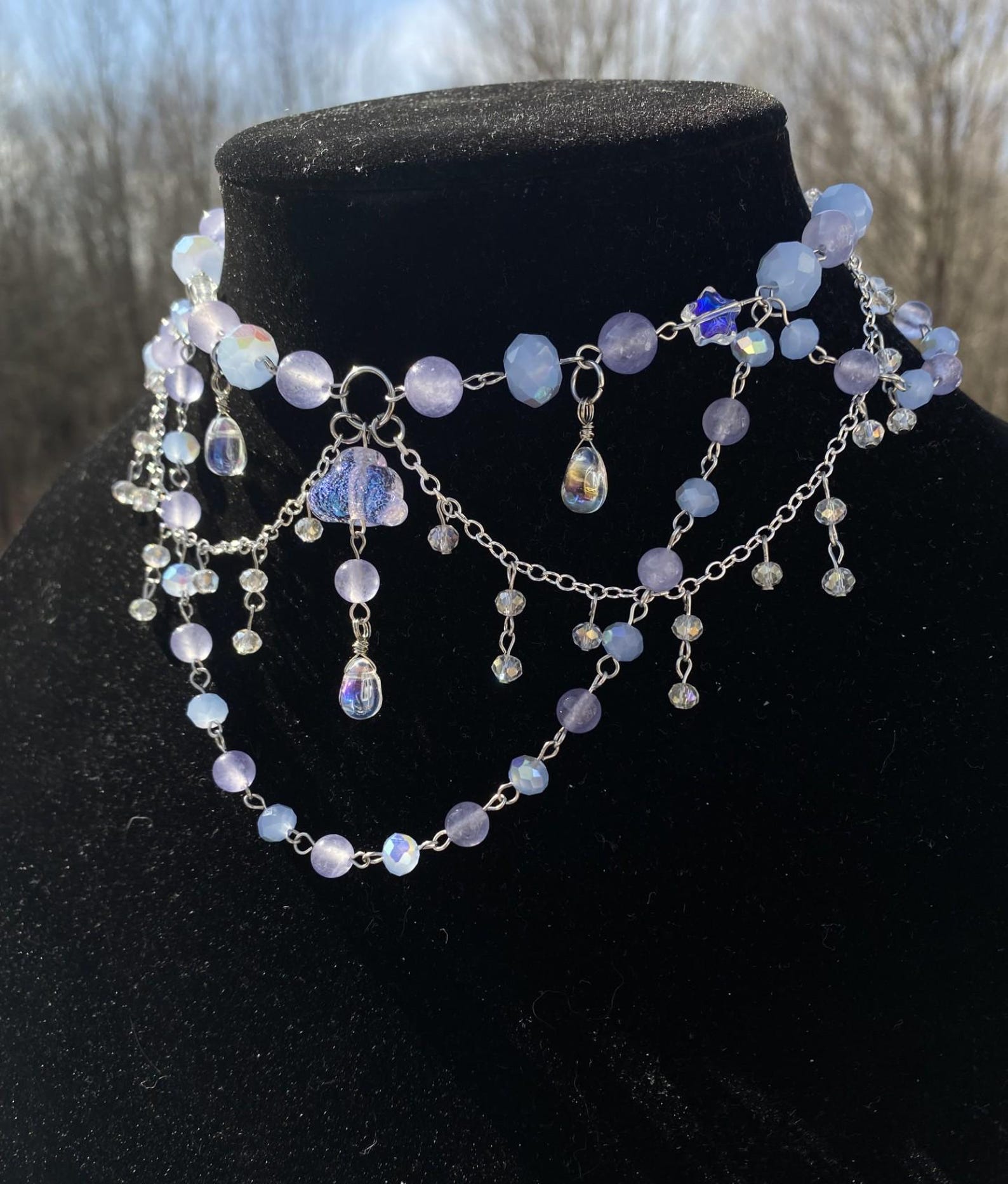 Periwinkle Celestialcore Cloud and Raindrop Glass Beaded Necklace ...