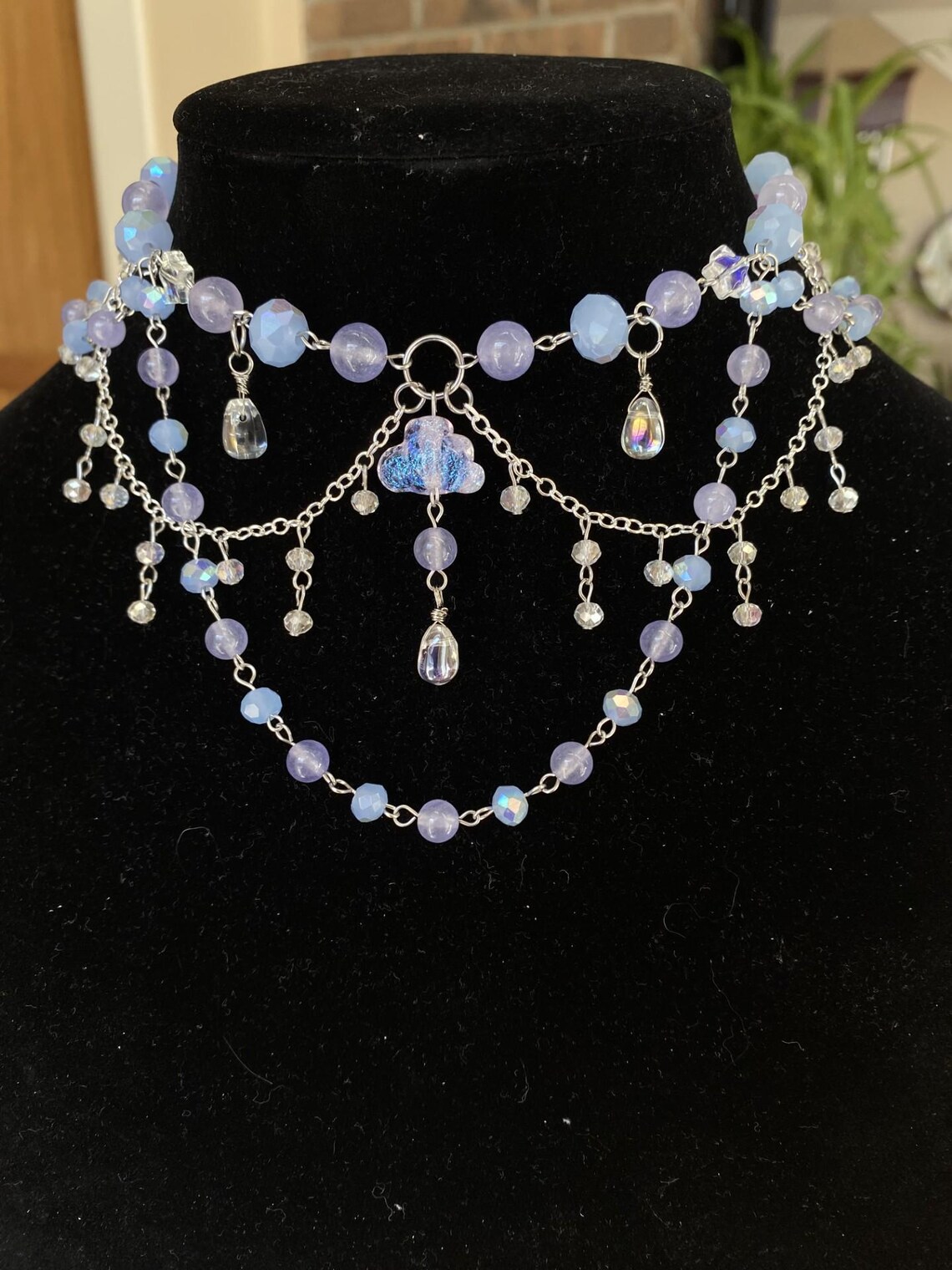 Periwinkle Celestialcore Cloud and Raindrop Glass Beaded Necklace ...