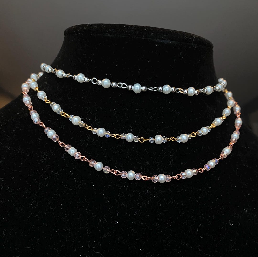 Dainty Pearl and Glass Bead Chain Necklaces in Gold, Silver or Rose ...