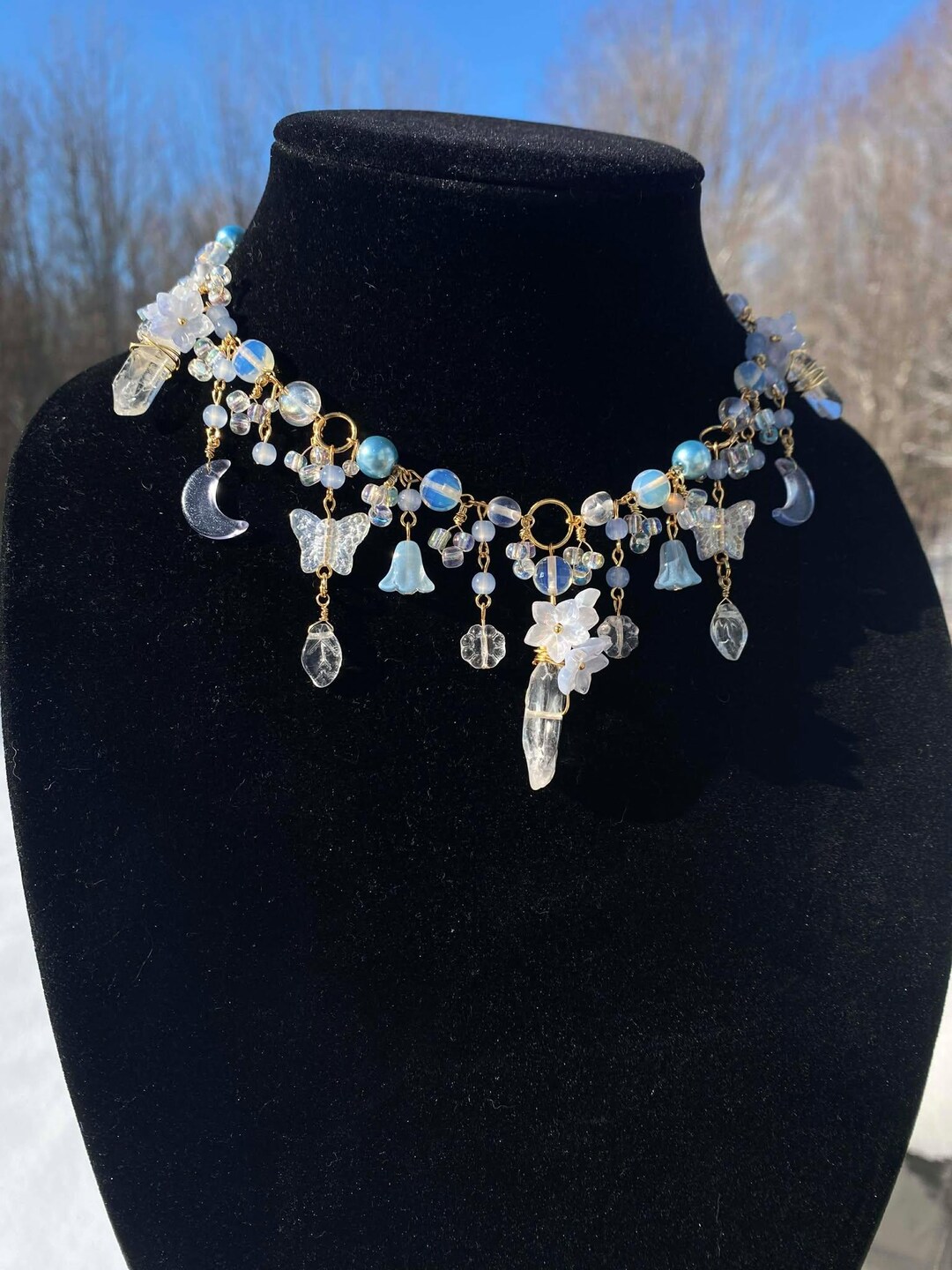 Moonlight Flower Clear Quartz Gold Necklace, Whimsical, Fairycore - Etsy