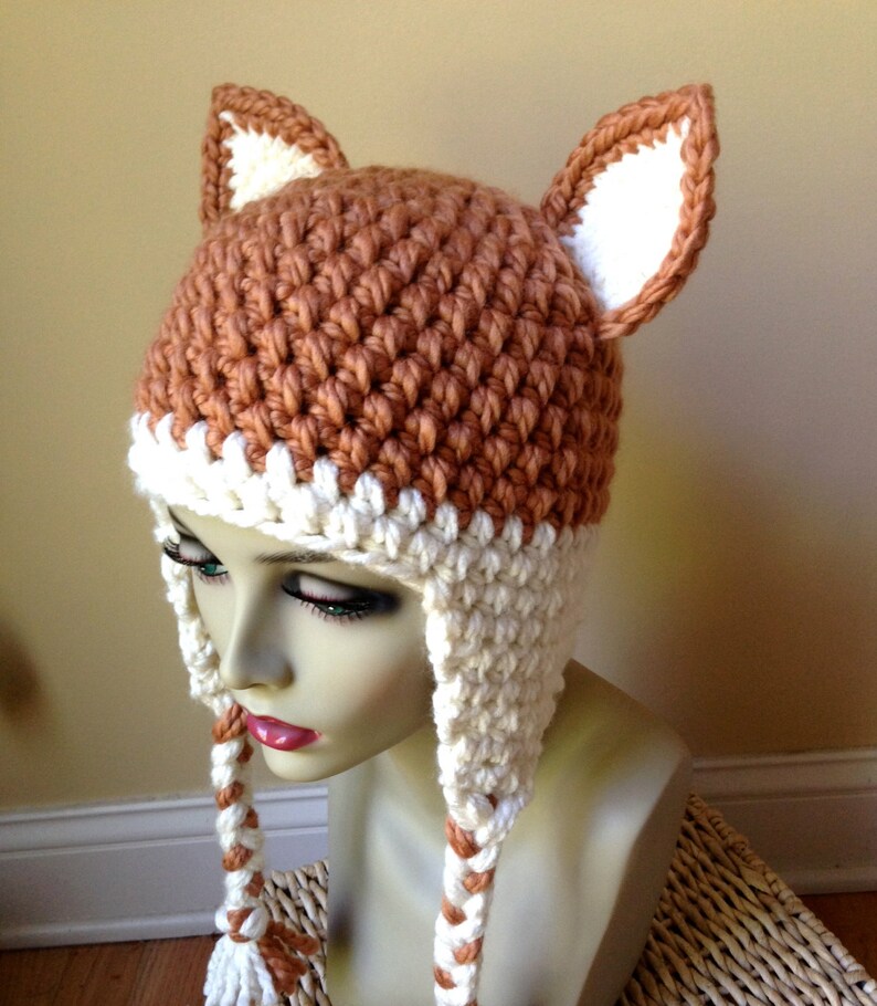 Woman Hat, Crochet Fox Hat, Women Hat Animal, Chunky, Ear Flaps ...