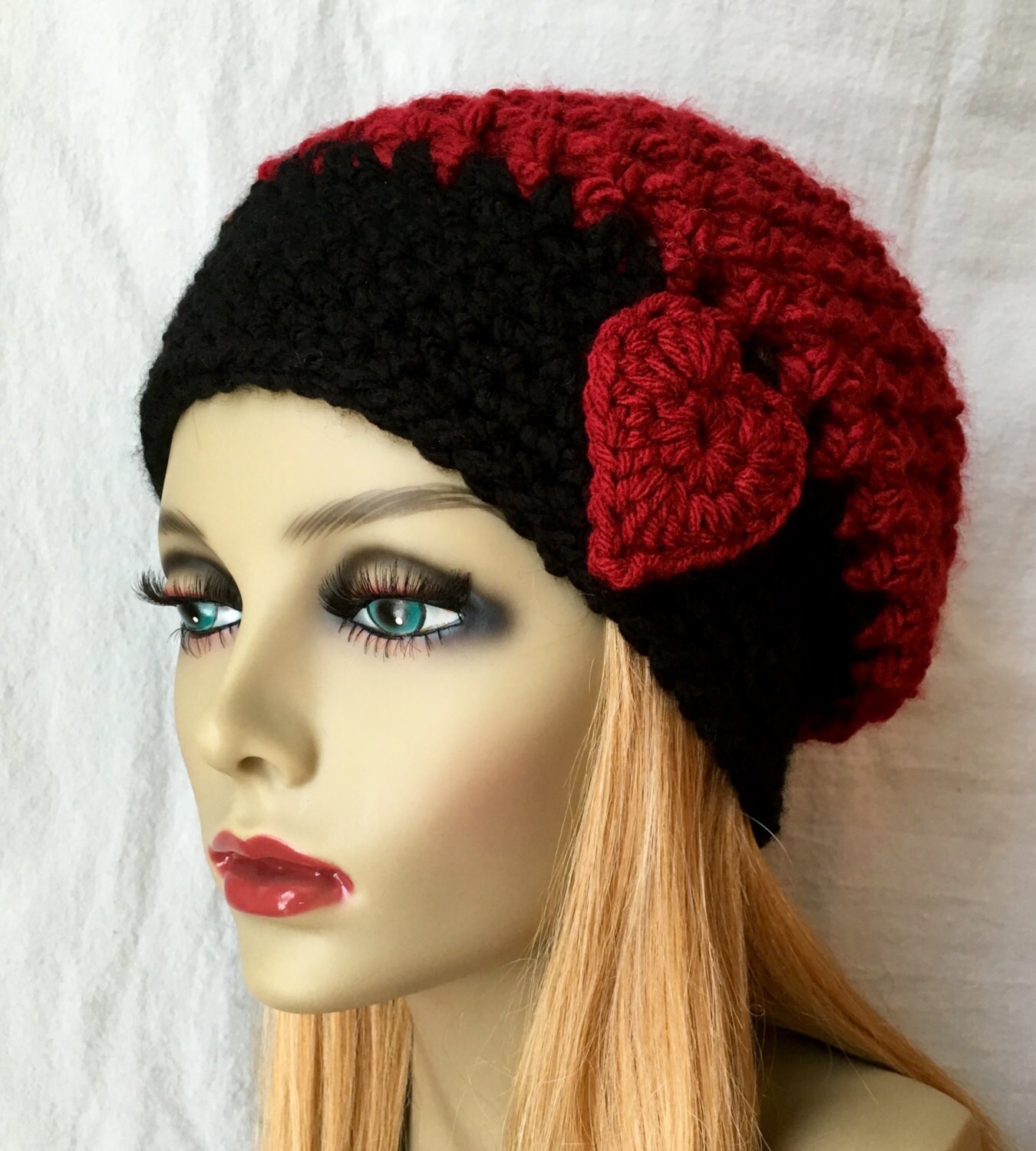 Valentines Red Heart Womens Hat Crochet Beret or Custom | Etsy