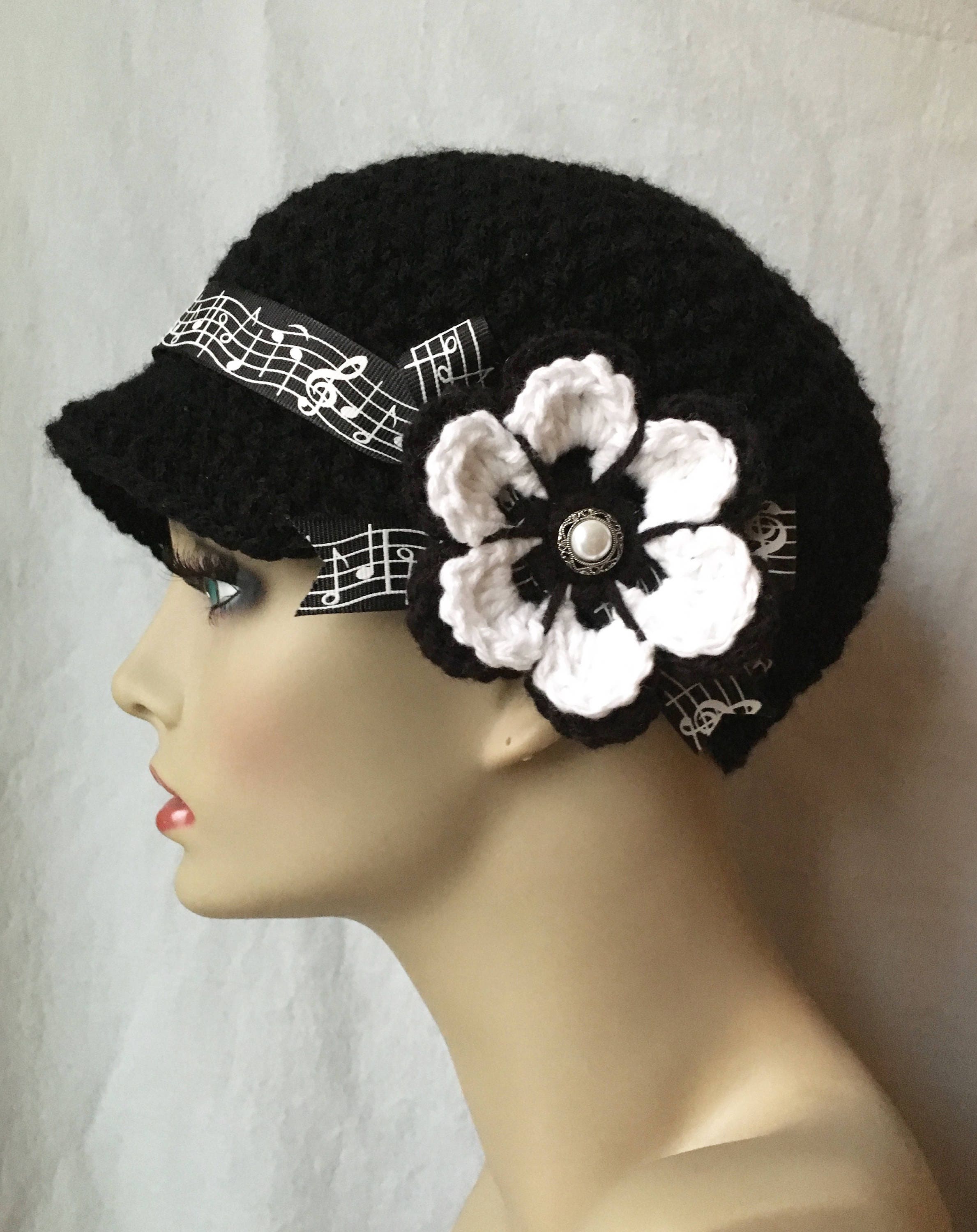Free Shipping Musical, Womens Hat, Black Newsboy, Musical Notes Ribbon ...