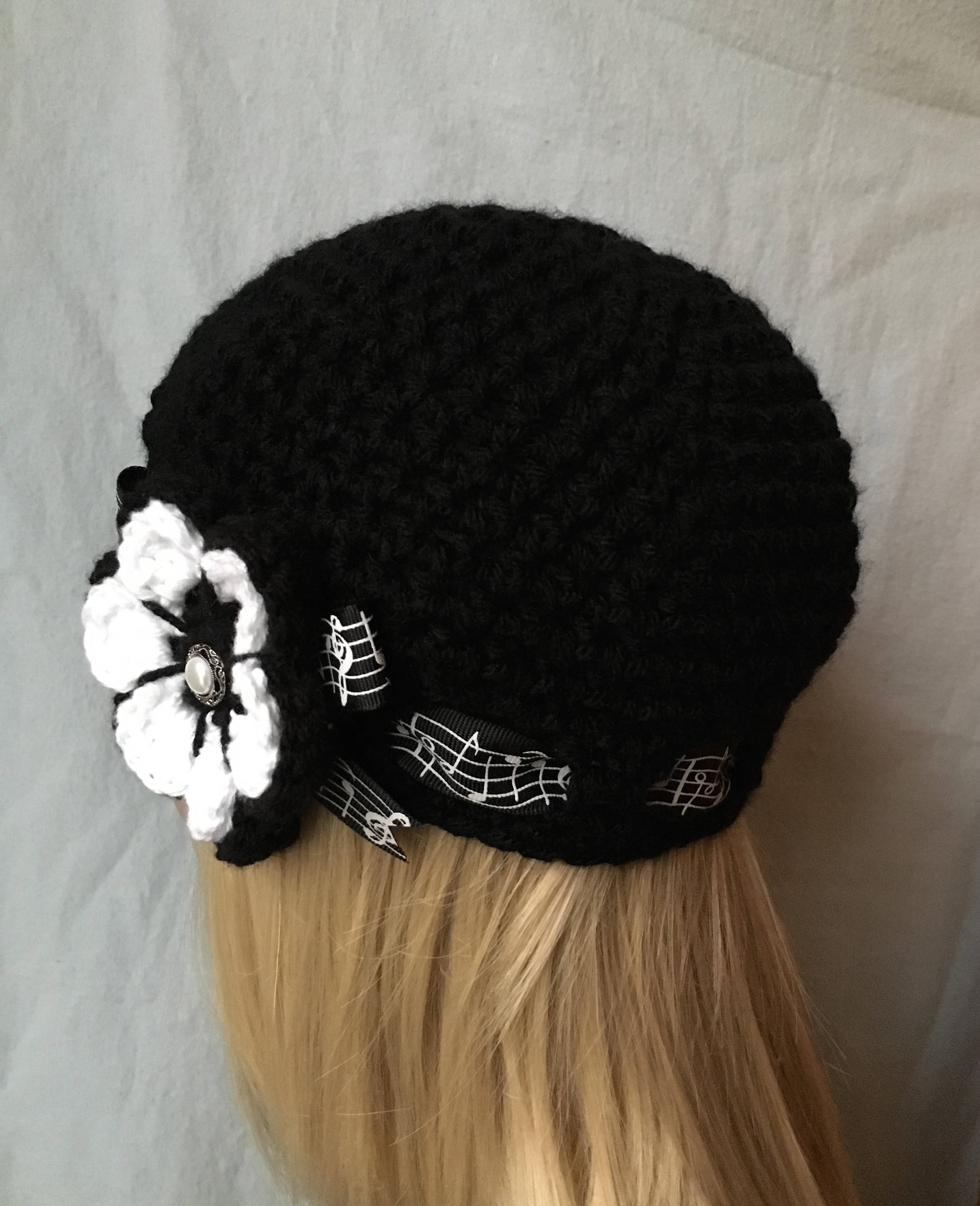 Free Shipping Musical, Womens Hat, Black Newsboy, Musical Notes Ribbon ...