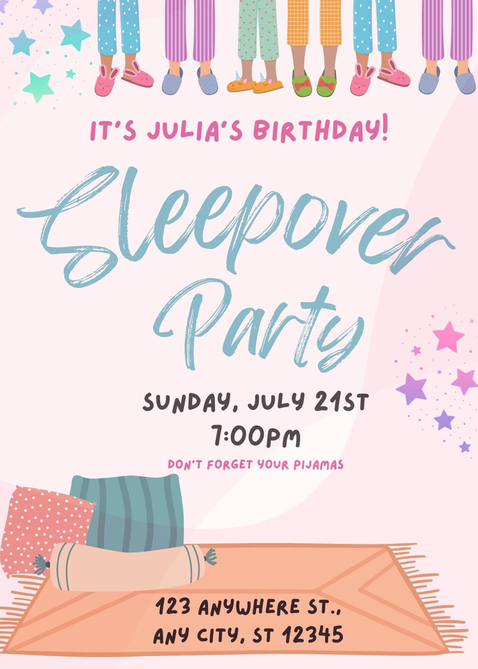 Sleepover Birthday Template Slumber Party Editable Invitation Girls ...
