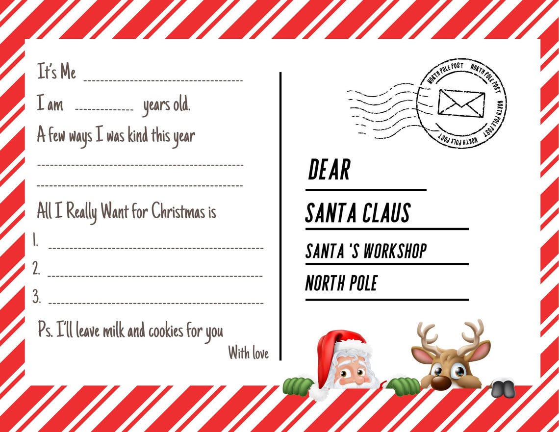 Santa Printable Postcard Letter to the North Pole - Etsy