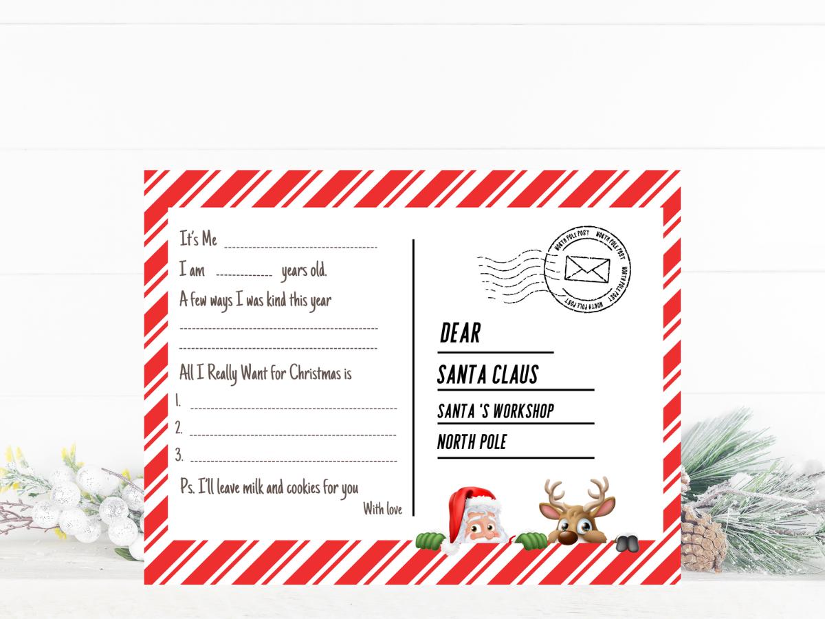 Santa Printable Postcard Letter to the North Pole - Etsy