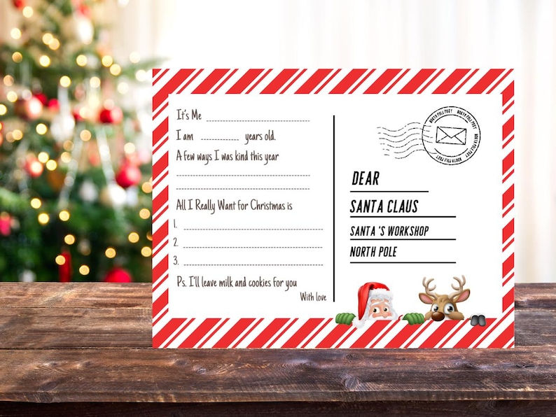 Santa Printable Postcard Letter to the North Pole - Etsy