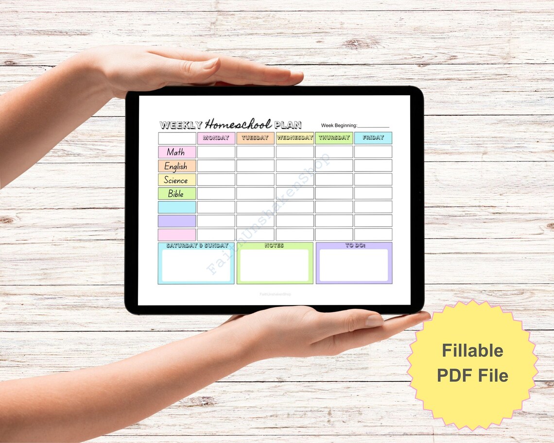 Weekly Homeschool Planner, Homeschool Kids Printable Editable Schedule ...