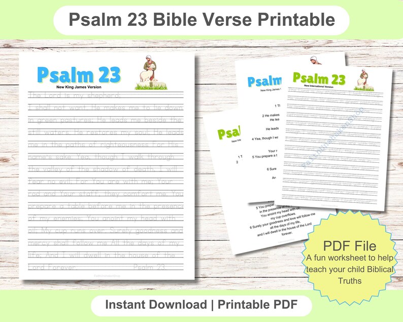 Psalm 23 Bible Verses for Handwriting and Memorization, Christian ...