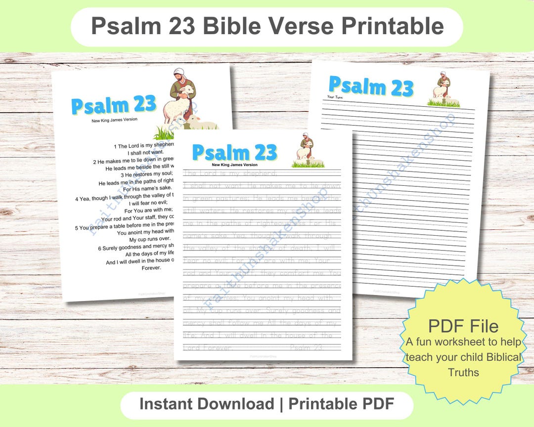 Psalm 23 Bible Verses for Handwriting and Memorization, Christian ...