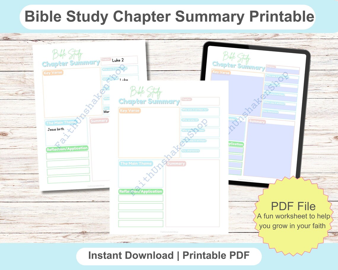Bible Chapter Summary Template, Printable Bible Study, Neutral Bible ...