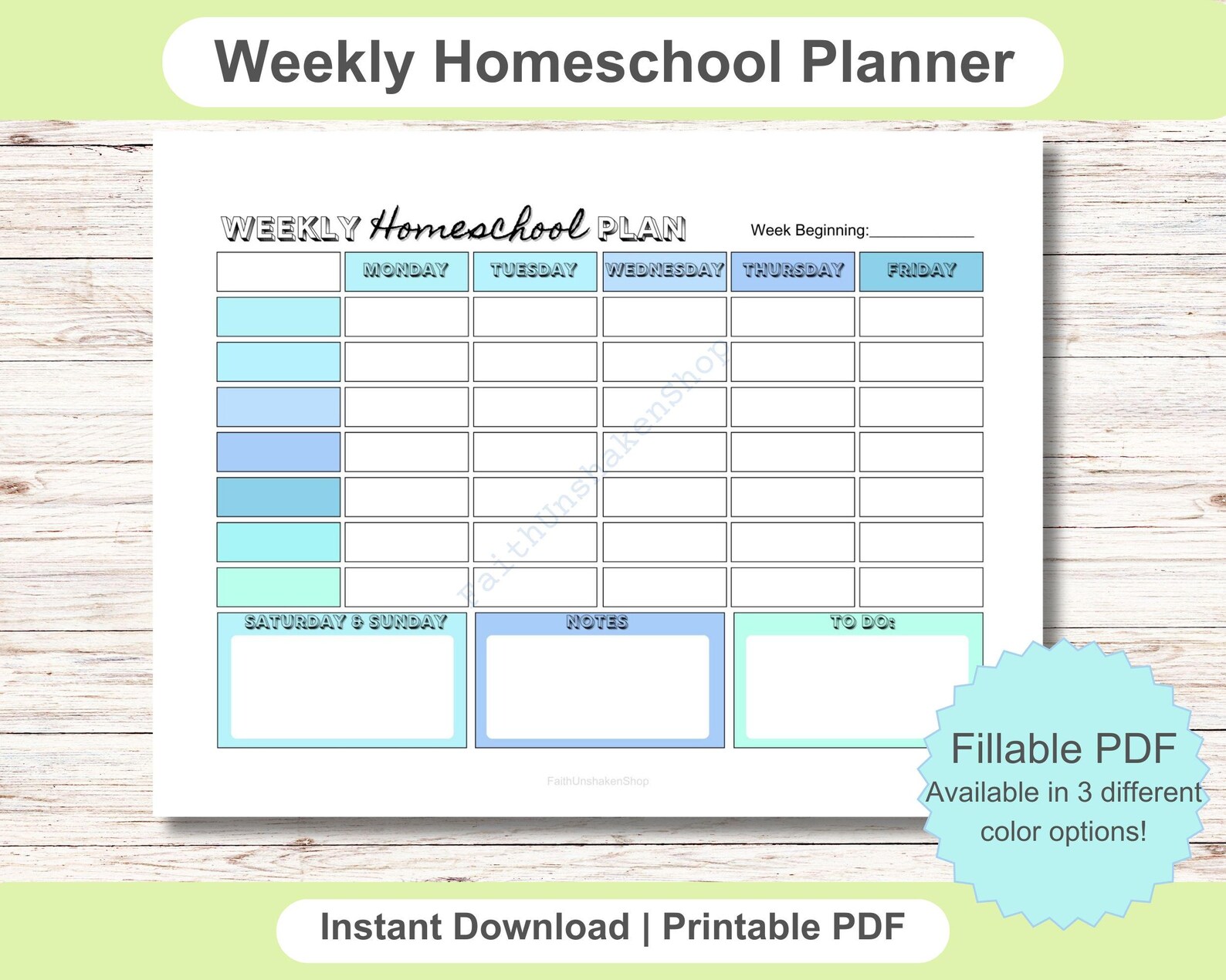 Weekly Homeschool Planner, Homeschool Kids Printable Editable Schedule ...