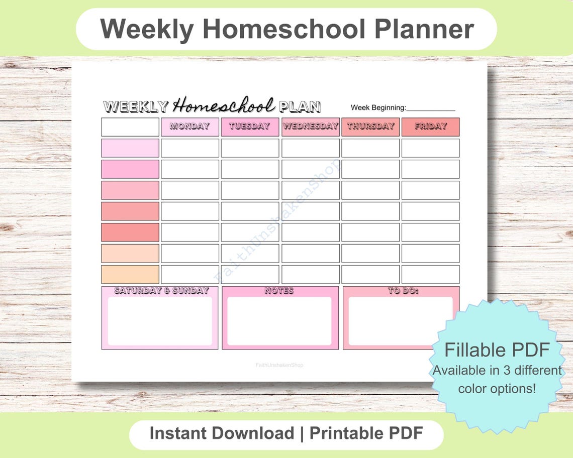 Weekly Homeschool Planner, Homeschool Kids Printable Editable Schedule ...