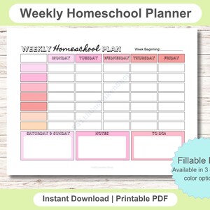 Weekly Homeschool Planner, Homeschool Kids Printable Editable Schedule ...