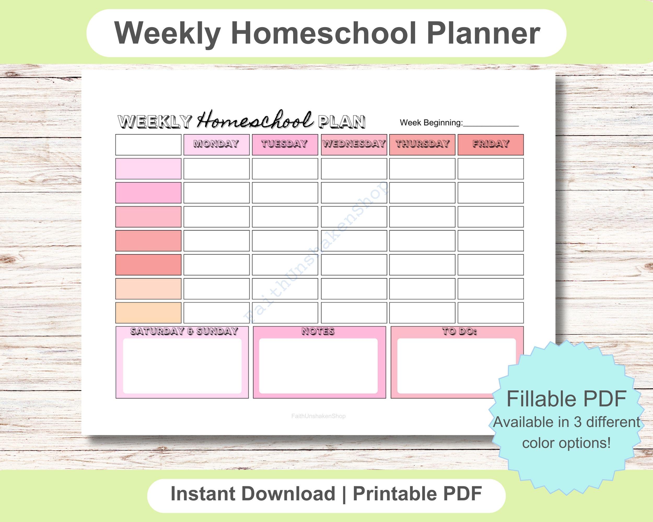 Weekly Homeschool Planner, Homeschool Kids Printable Editable Schedule ...