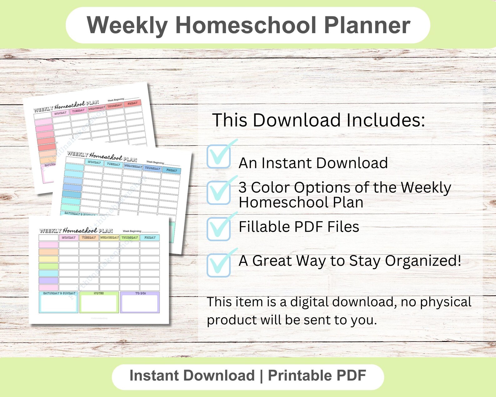 Weekly Homeschool Planner, Homeschool Kids Printable Editable Schedule ...