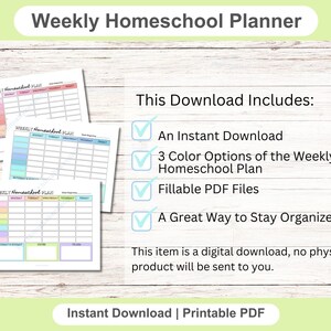 Weekly Homeschool Planner, Homeschool Kids Printable Editable Schedule ...