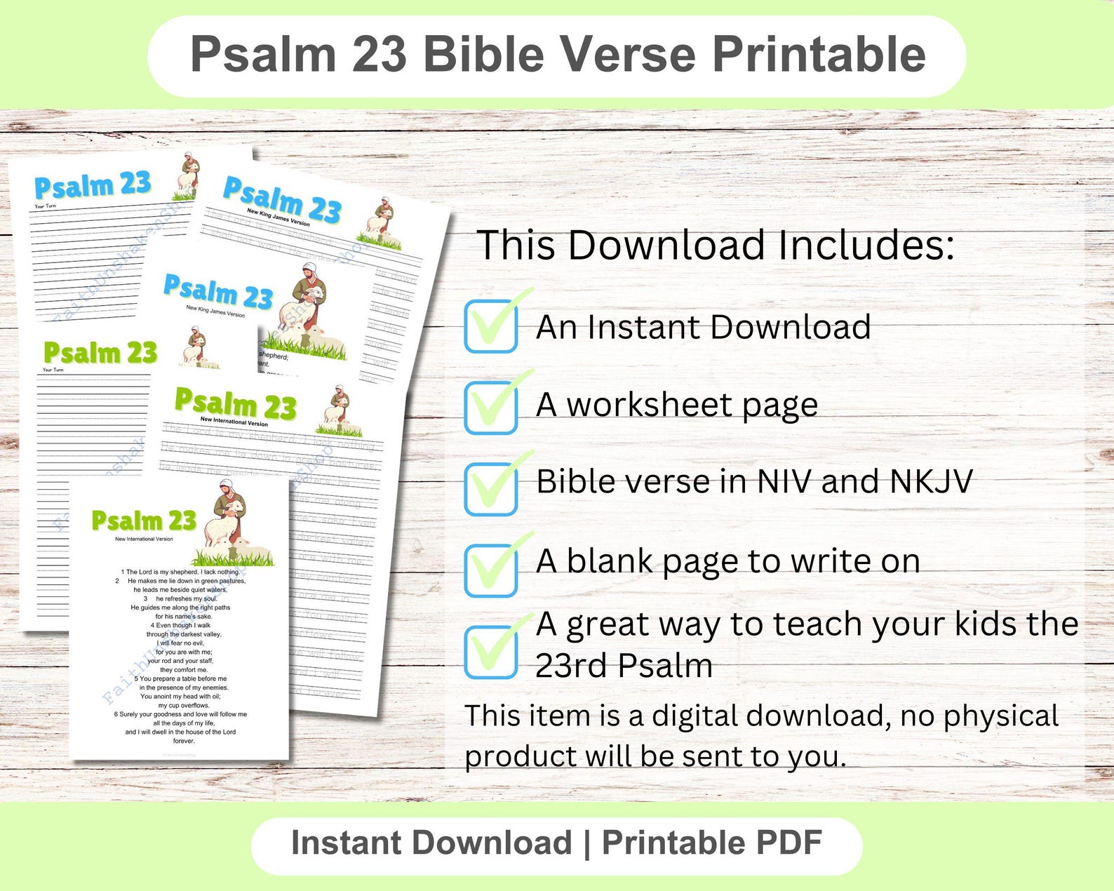 Psalm 23 Bible Verses for Handwriting and Memorization, Christian ...