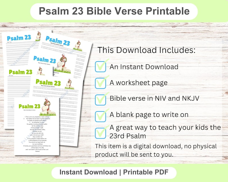 Psalm 23 Bible Verses for Handwriting and Memorization, Christian ...