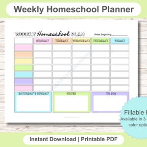 Weekly Homeschool Planner, Homeschool Kids Printable Editable Schedule ...