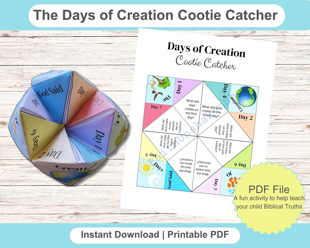 Days of Creation Cootie Catcher, Christian Homeschool Printable, Sunday ...