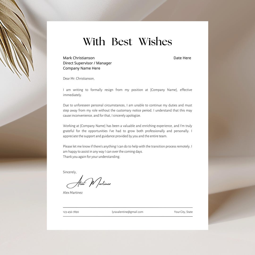 Immediate Resignation Notice Job Resign Letter Professional Template ...