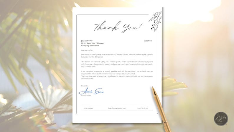 Letter of Resignation Template Two Week Notice Letter Editable in Canva ...