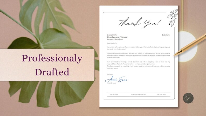 Letter of Resignation Template Two Week Notice Letter Editable in Canva ...