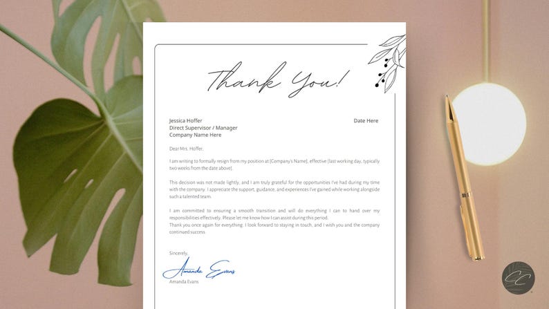 Letter of Resignation Template Two Week Notice Letter Editable in Canva ...