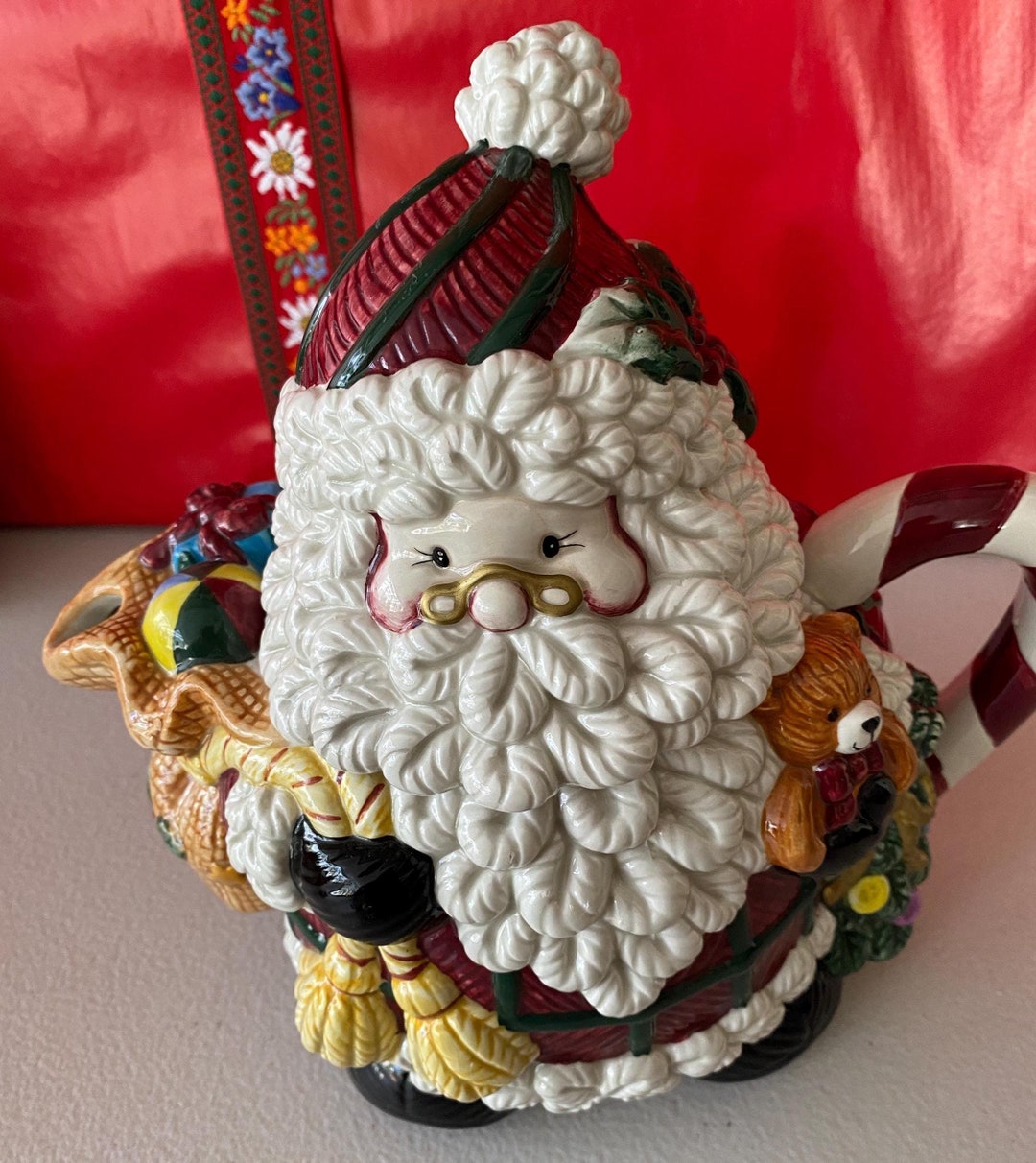 Vintage Jay Imports Santa Teapot, Candy Cane Handle, Holiday Decor - Etsy