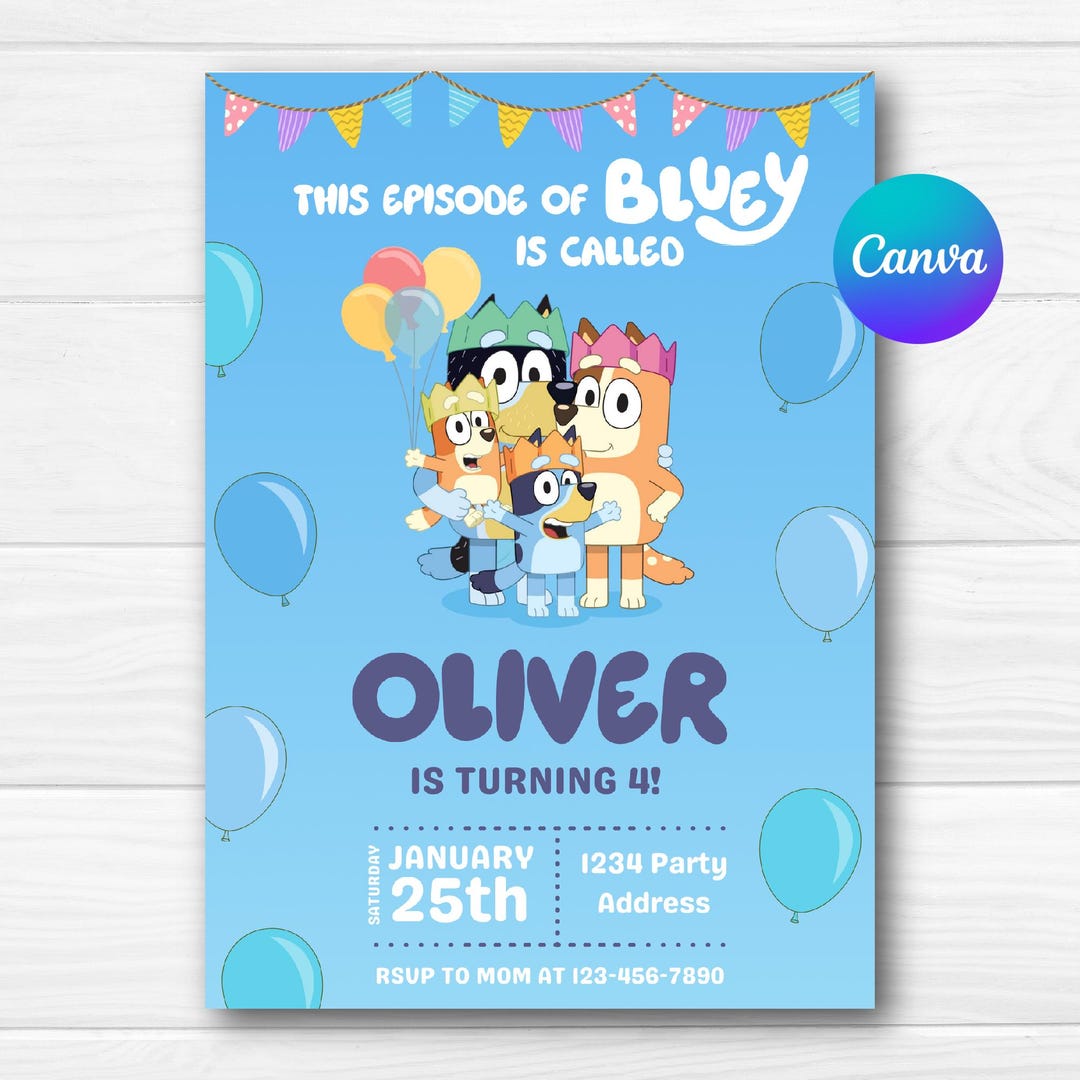 Editable Bluey Birthday Invitation, Bluey Birthday Digital Invite ...