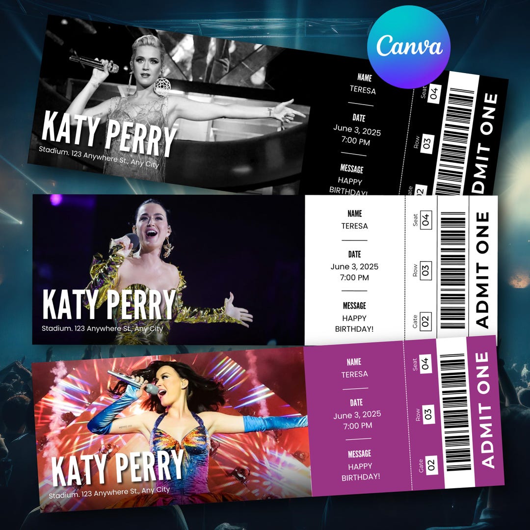 Editable Katy Perry Concert Ticket Template, Katy Perry Ticket Gift ...