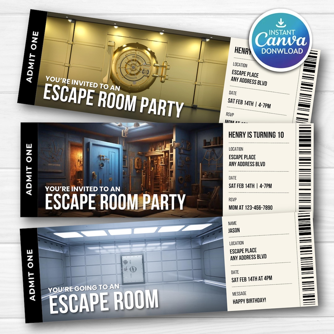 Editable Escape Room Surprise Ticket & Birthday Invitation, Escape Room ...