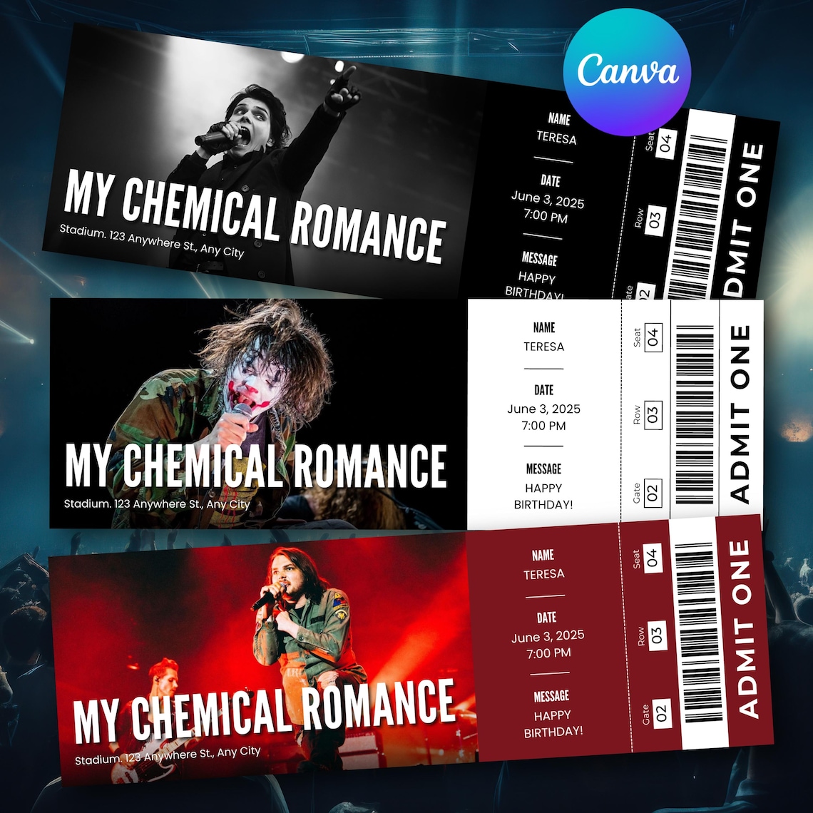Editable My Chemical Romance Concert Ticket Template, My Chemical ...