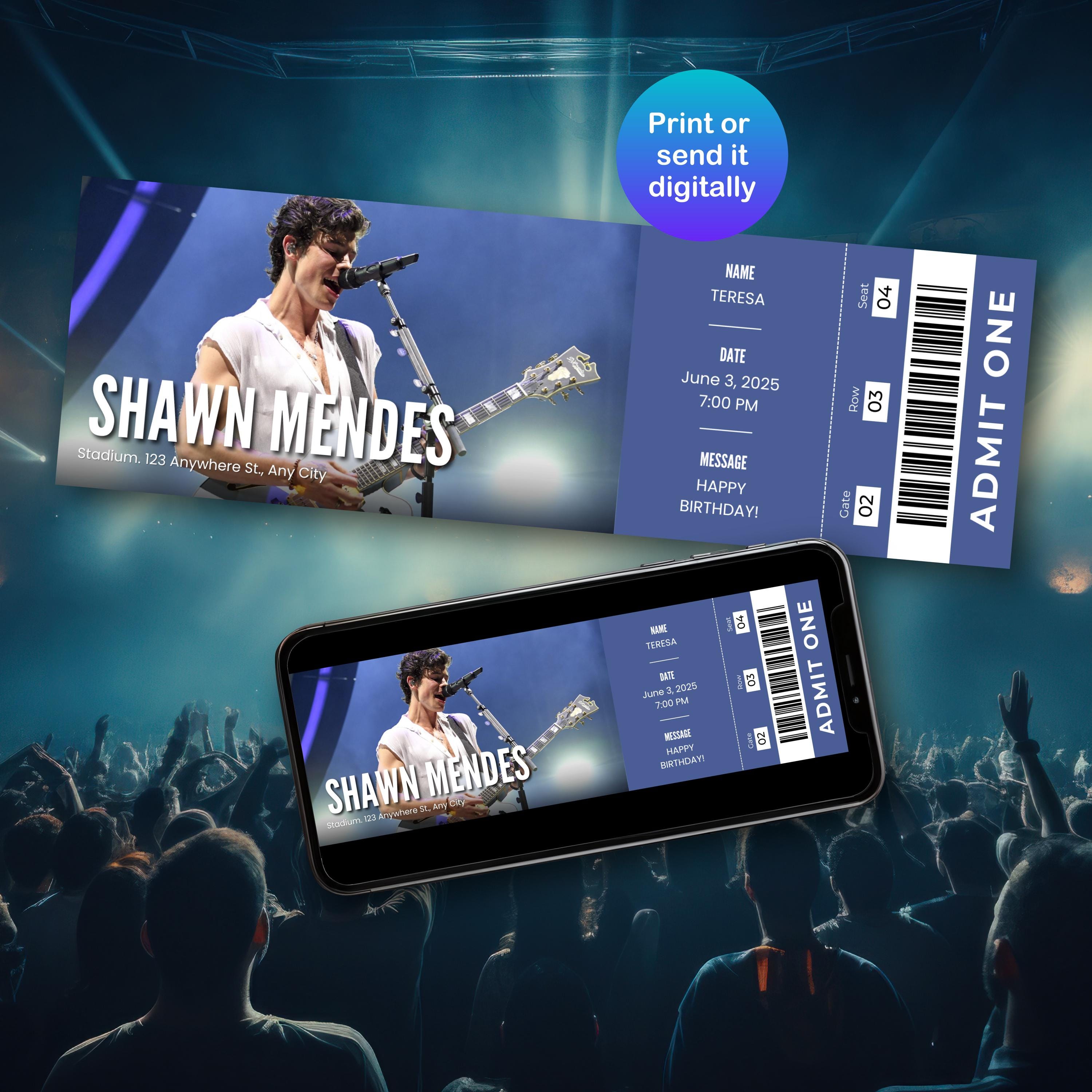 Editable Shawn Mendes Concert Ticket Template, Shawn Mendes Ticket Gift ...