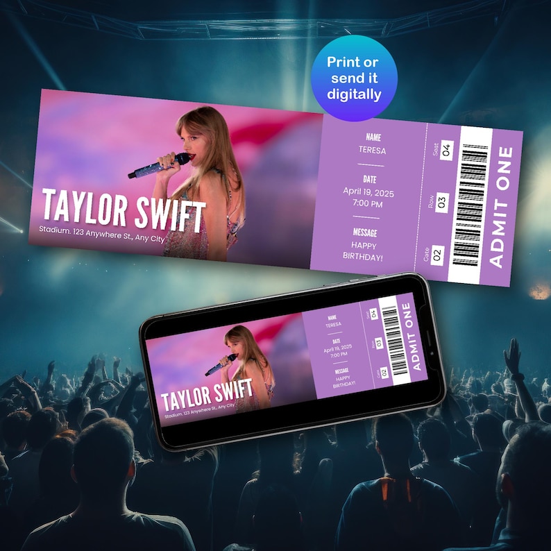 Editable Concert Ticket Template, Custom Concert Ticket Gift, DIY Event Ticket, Canva Editable ...