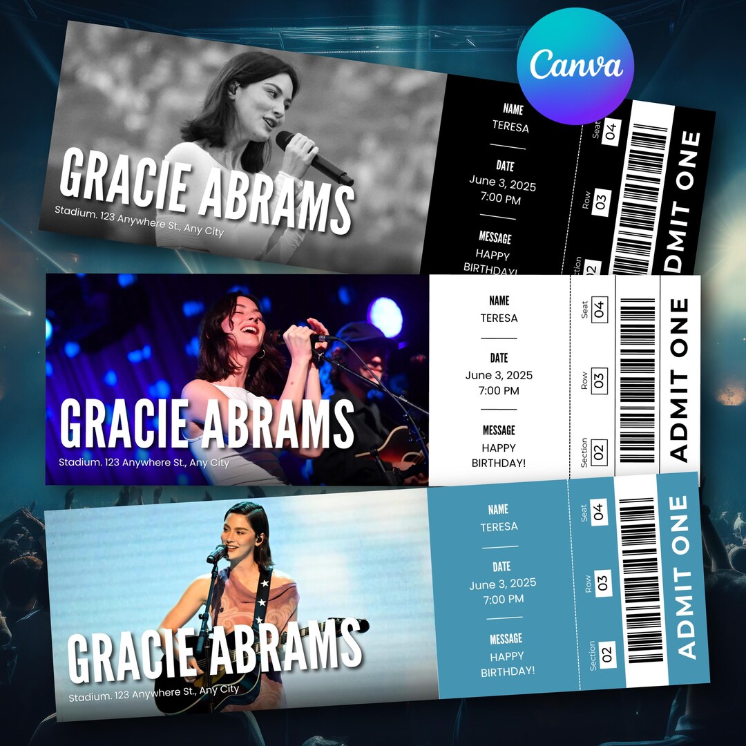 Editable Gracie Abrams Concert Ticket Template, Gracie Abrams Ticket Gift Keepsake, Canva ...