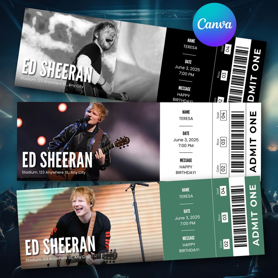 Editable Ed Sheeran Concert Ticket Template, Ed Sheeran Ticket Gift ...