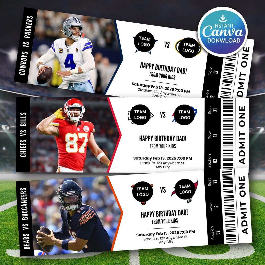 Editable Football Game Ticket Template, Custom Football Surprise Game ...