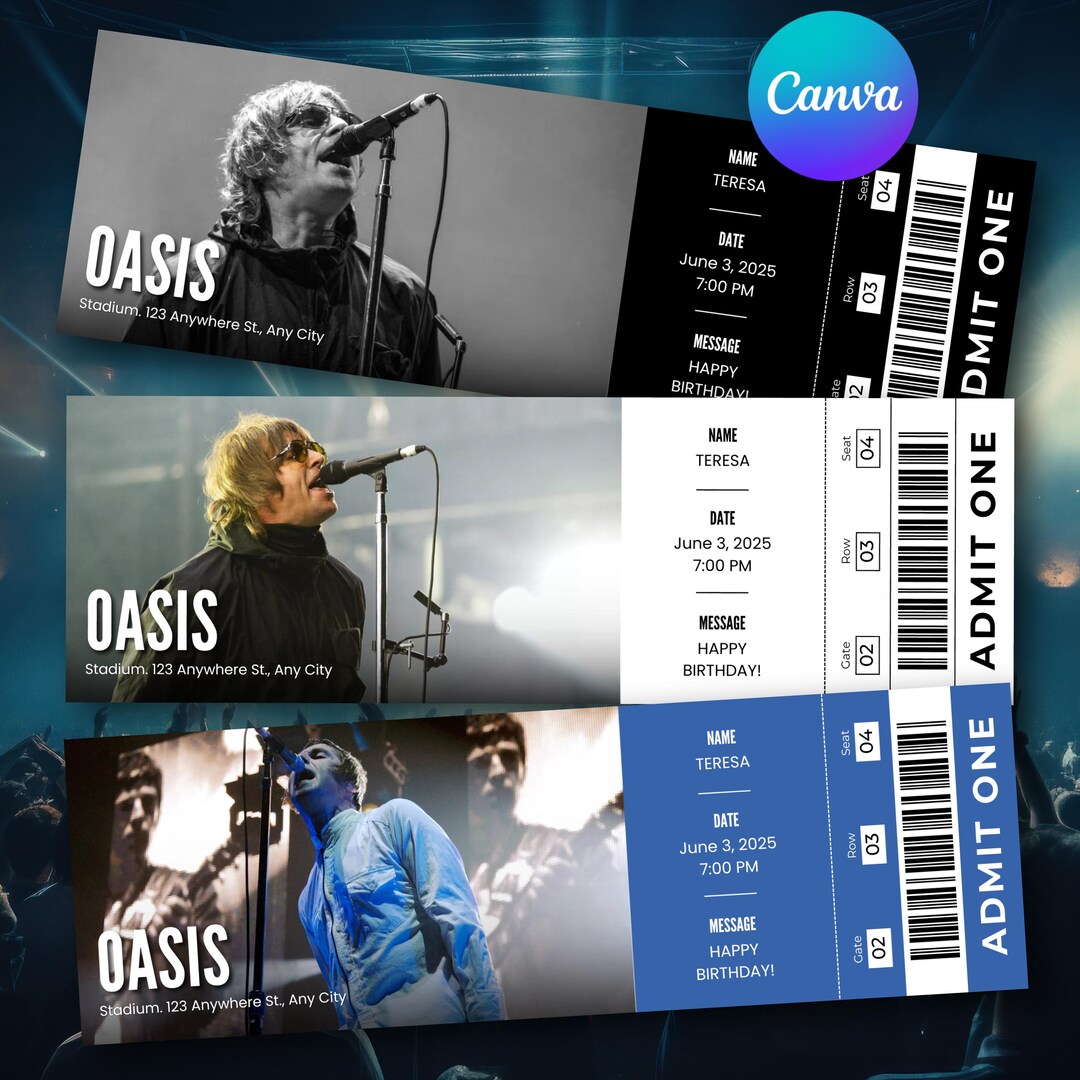 Editable Oasis Concert Ticket Template Invite, Oasis Ticket Gift ...