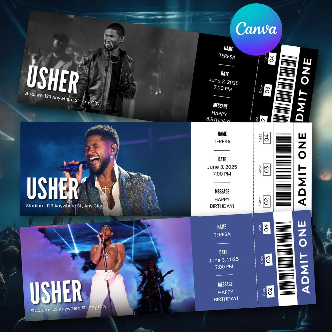 Editable Usher Concert Ticket Template, Usher Ticket Gift Keepsake ...