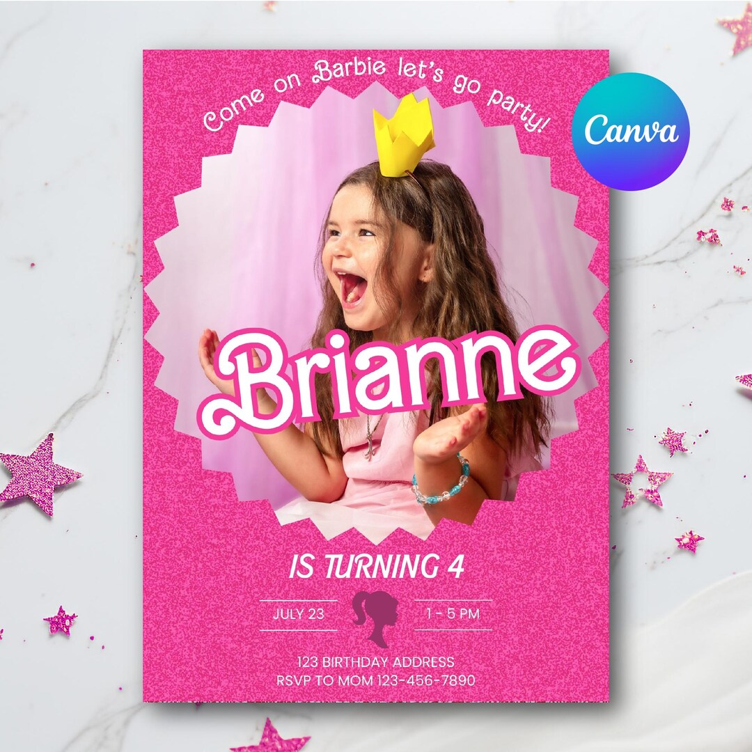 Barbie Birthday Invitation, Pink Barbie Birthday Digital Invite, Canva ...